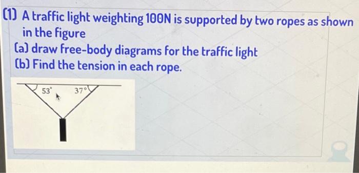 Solved (1) A traffic light weighting 100N is supported by | Chegg.com