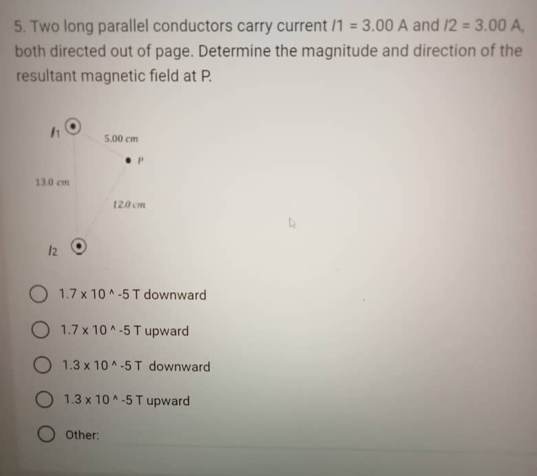 Solved Two long parallel conductors carry current ?1=3.00A | Chegg.com