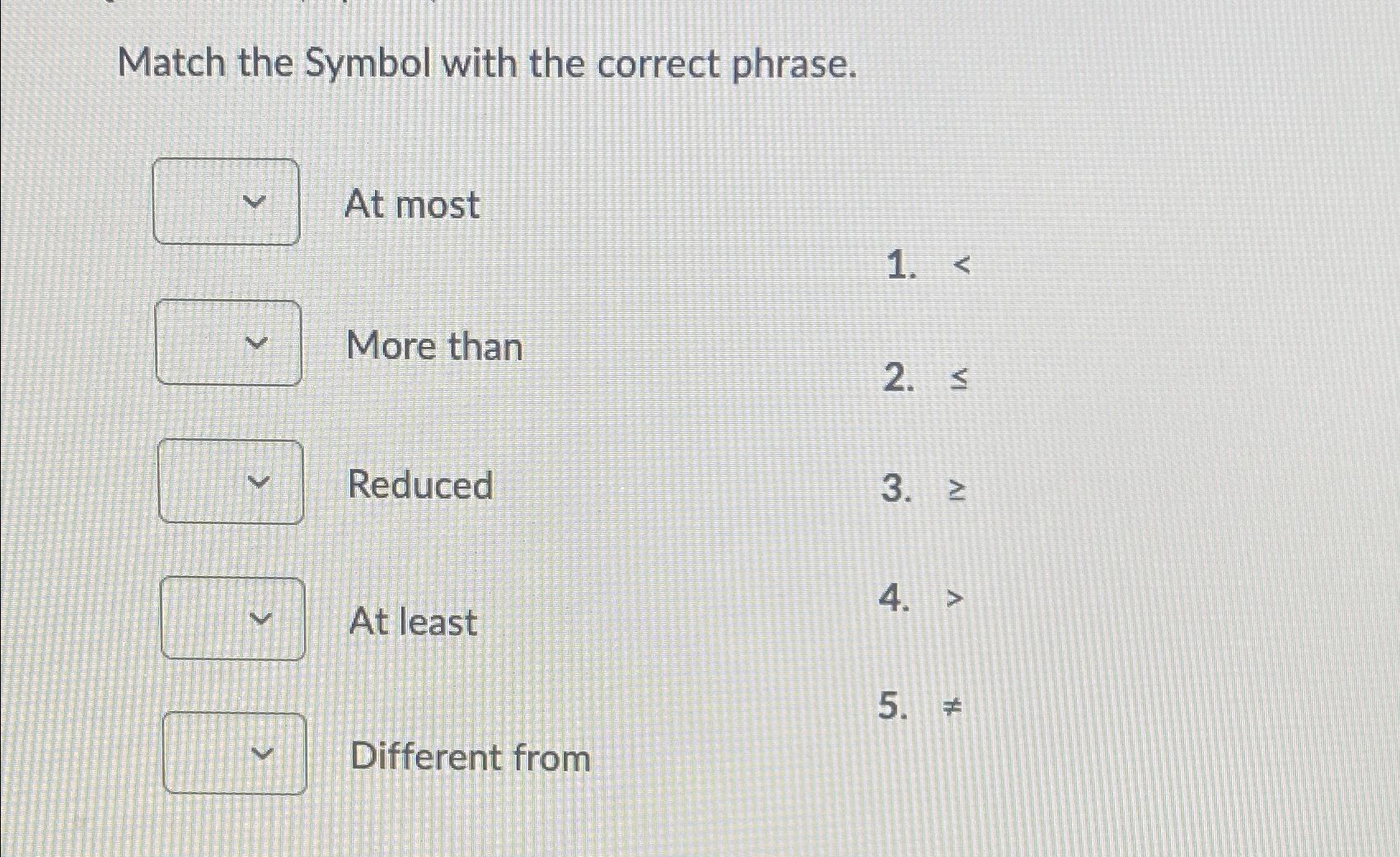 Solved Match the Symbol with the correct phrase.At most