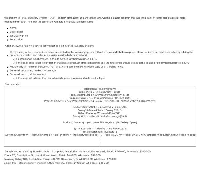Solved Assignment 6: Retail Inventory System - OOP Problem | Chegg.com