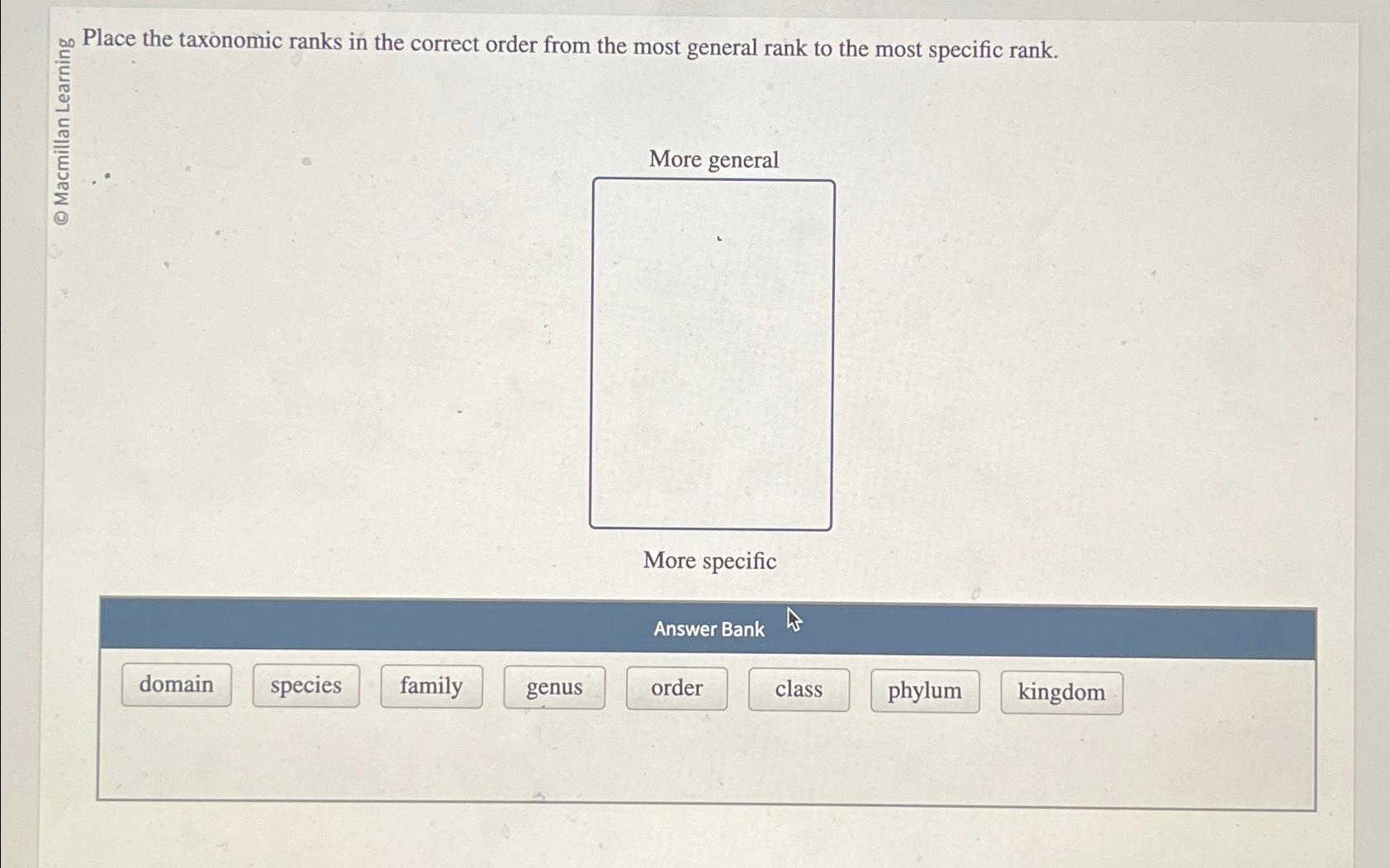Solved Place the taxonomic ranks in the correct order from | Chegg.com