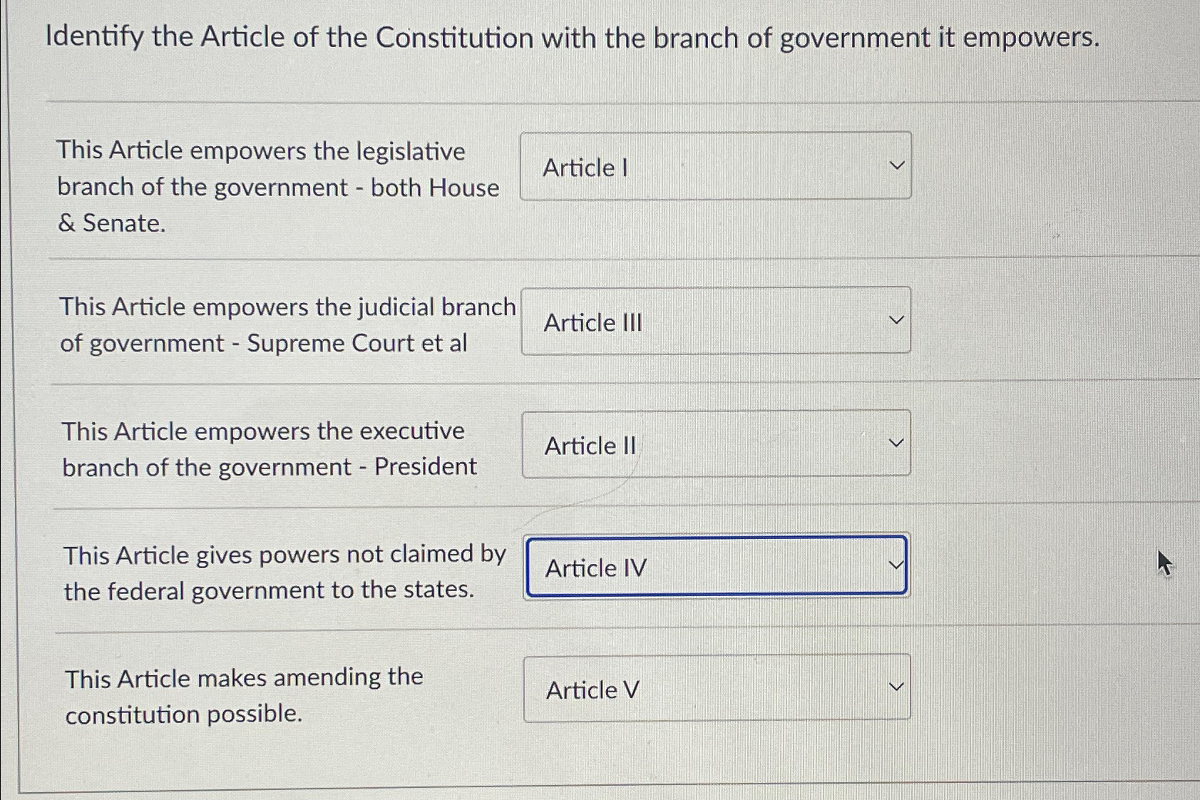 Solved Identify the Article of the Constitution with the | Chegg.com