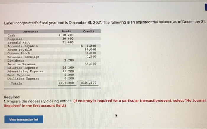 Solved Laker Incorporated's fiscal year-end Is December 31, | Chegg.com