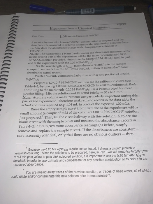 e Experiment Four-Chemical Equilibrium 7 introduction | Chegg.com