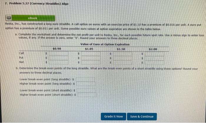 Solved 7. Problem 5.27 (Currency Straddles) Algo Reska, | Chegg.com