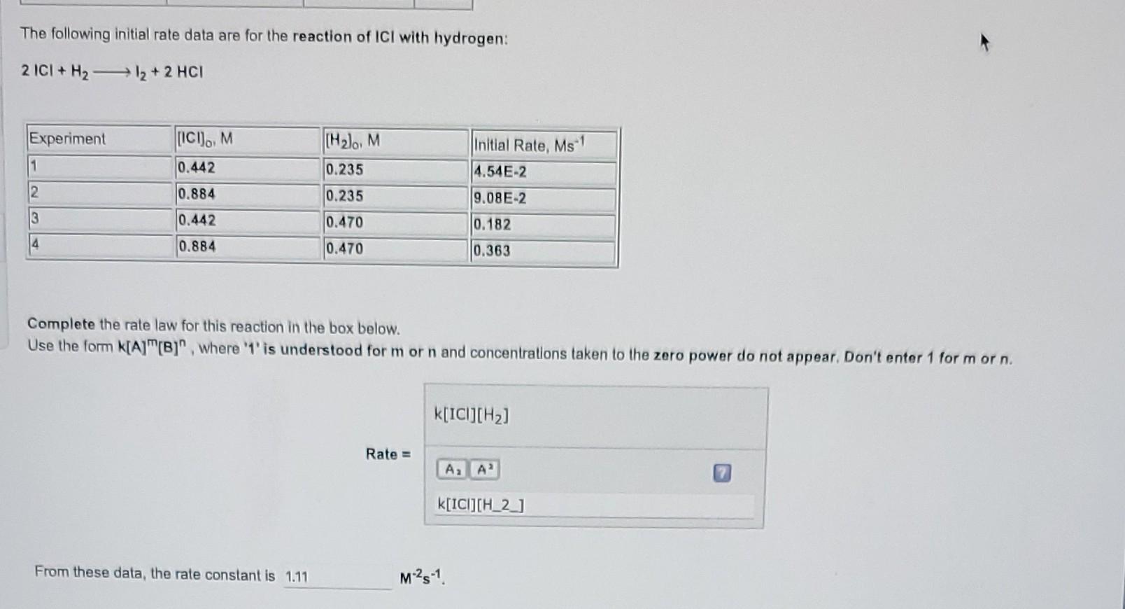 Solved The following initial rate data are for the reaction | Chegg.com