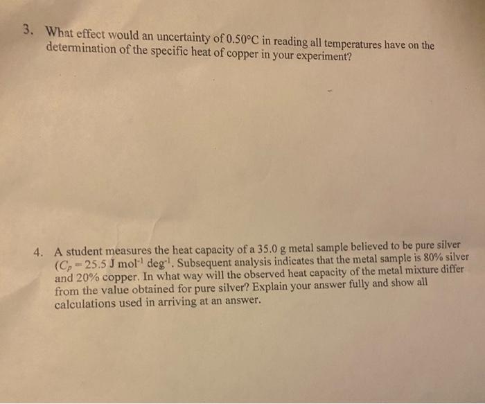 Solved REPORT ON EXPERIMENT 23 Determination of Specific | Chegg.com
