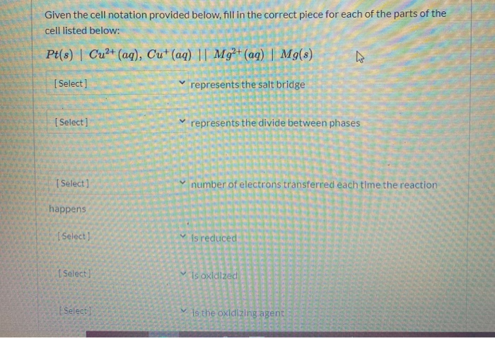 Solved Given the cell notation provided below, fill in the | Chegg.com