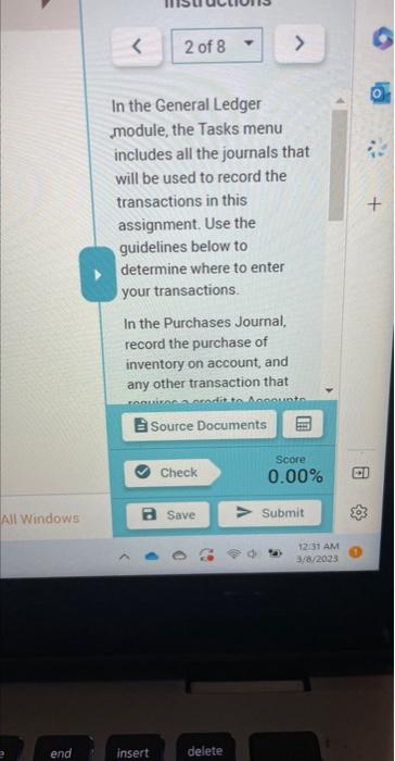 In the General Ledger module, the Tasks menu includes | Chegg.com