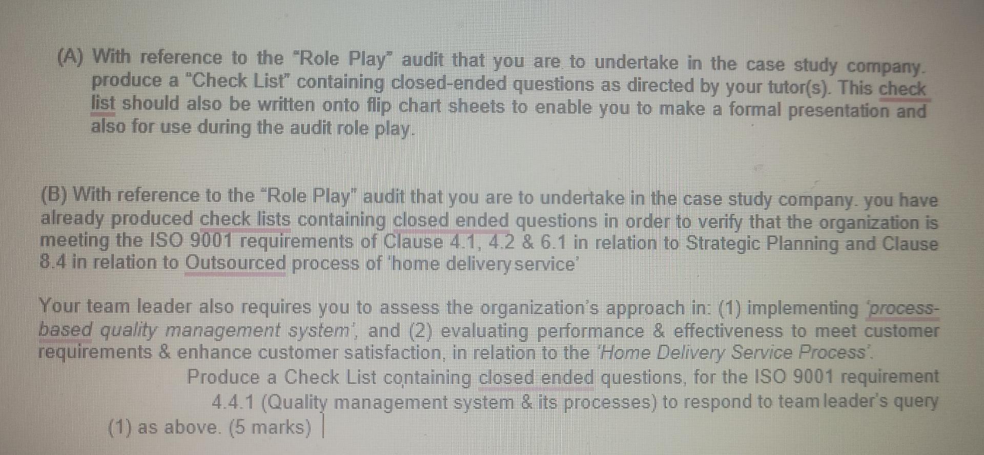 Solved (A) With reference to the "Role Play audit that you | Chegg.com