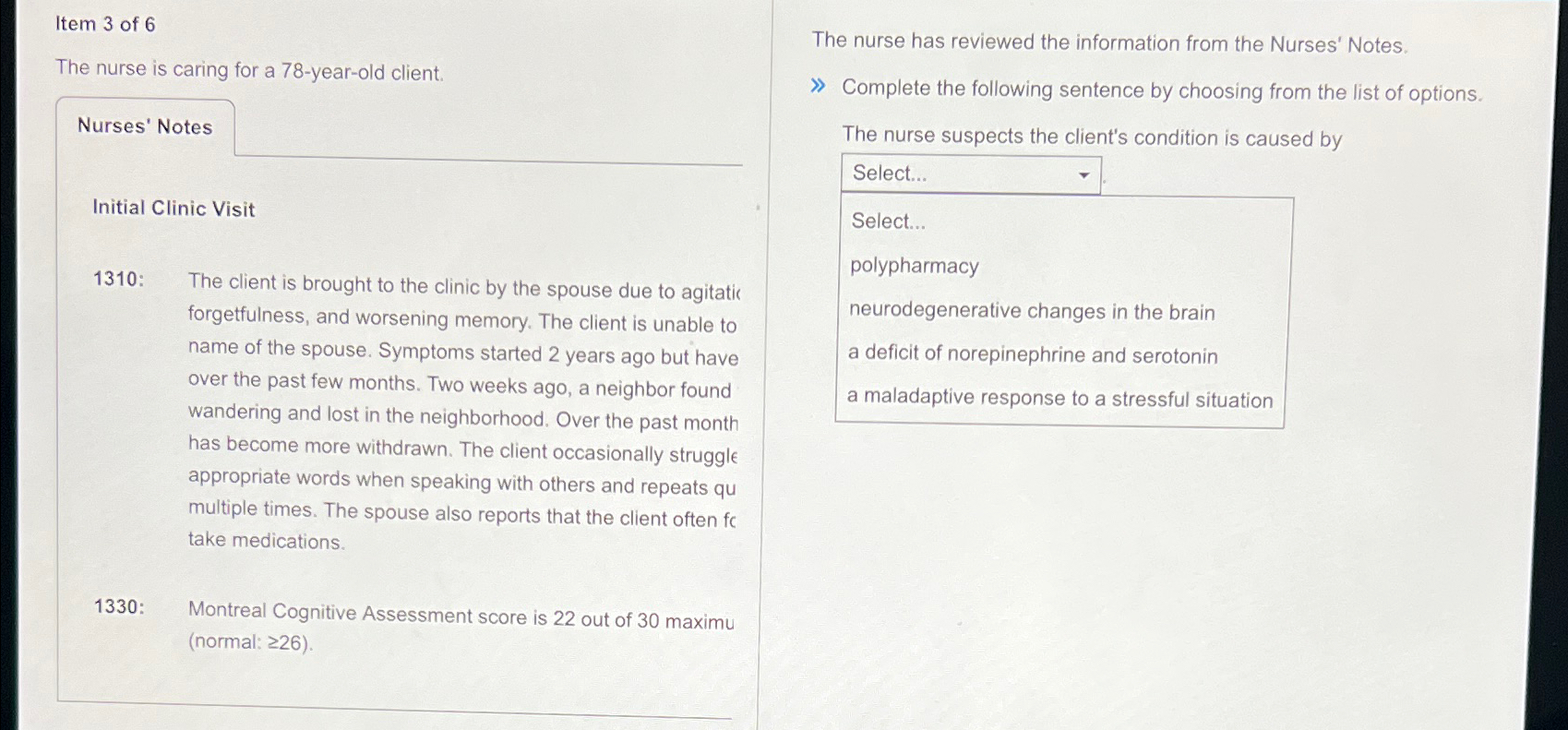 Solved Item 3 ﻿of 6The nurse is caring for a 78-year-old | Chegg.com