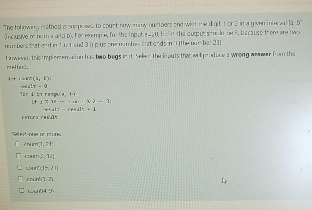 Solved The following method is supposed to count how many | Chegg.com