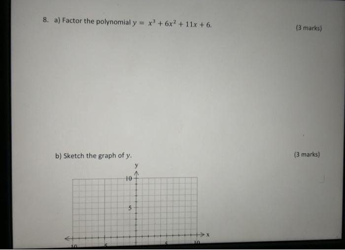 Solved 8. a) Factor the polynomial y = x3 + 6x2 + 11x + 6. | Chegg.com