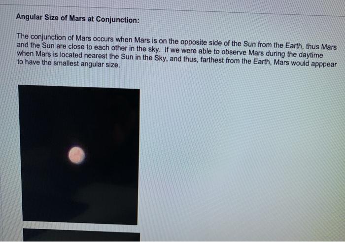 Solved Angular Size of Mars at Conjunction: The conjunction | Chegg.com