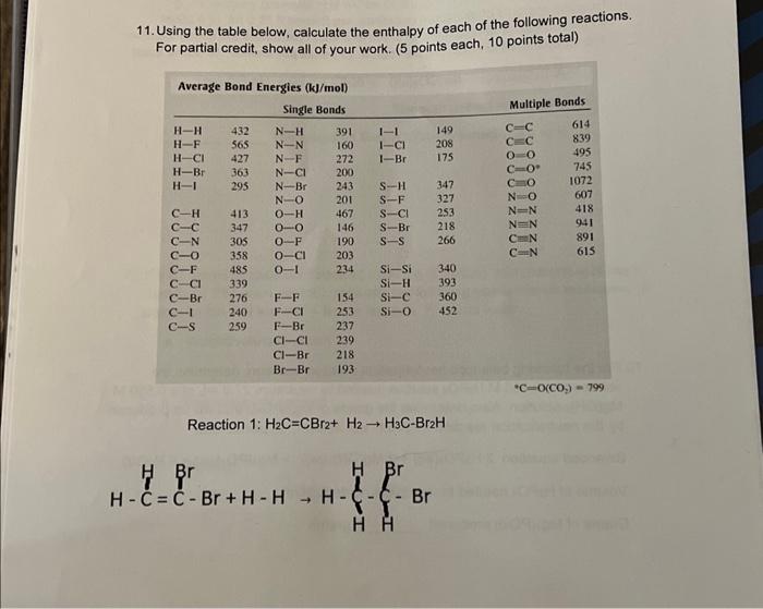 Solved 11. Using the table below, calculate the enthalpy of | Chegg.com