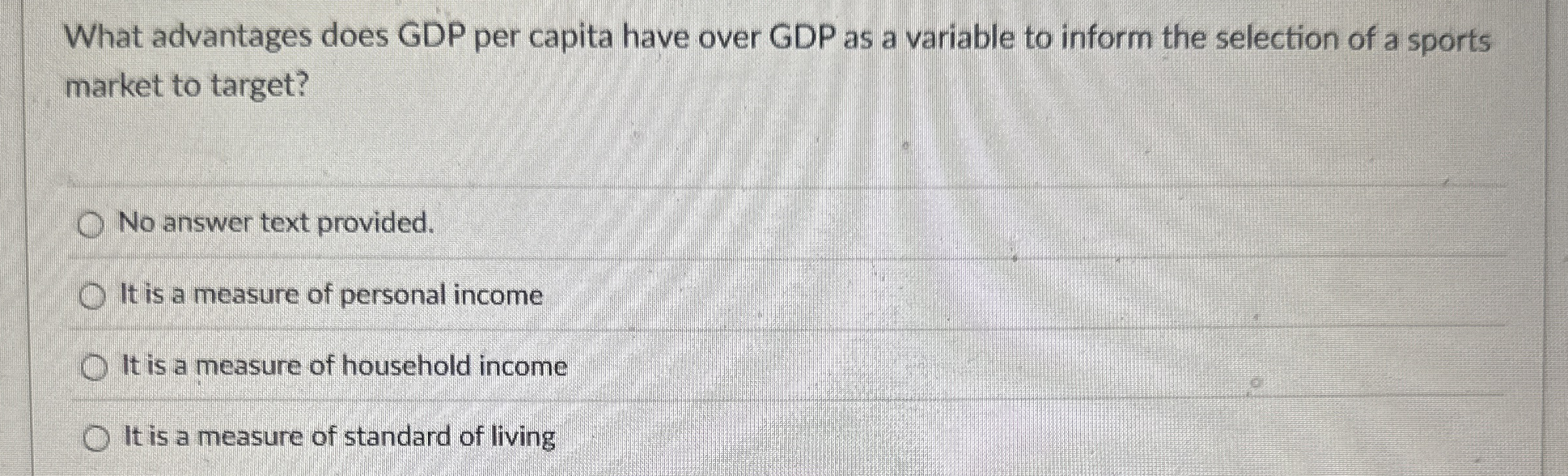 Solved What advantages does GDP per capita have over GDP as | Chegg.com