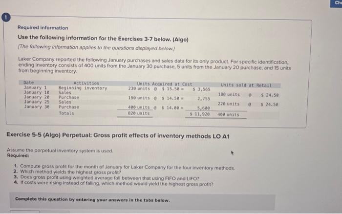 Solved Exercise 5-5 (Algo) Perpetual: Gross profit effects | Chegg.com