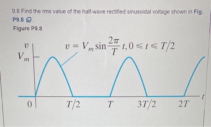 Solved 9.8 Find the rms value of the half-wave rectified | Chegg.com
