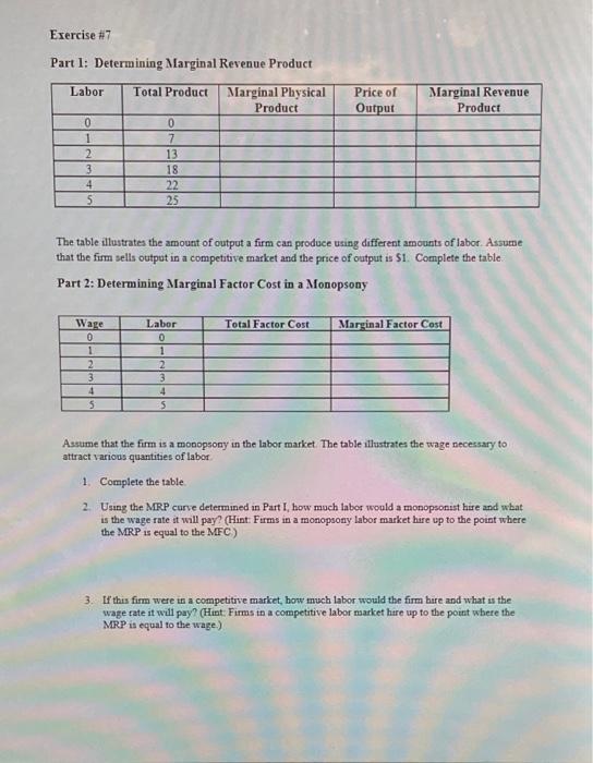 Solved Exercise #7 Part 1: Determining Marginal Revenue | Chegg.com