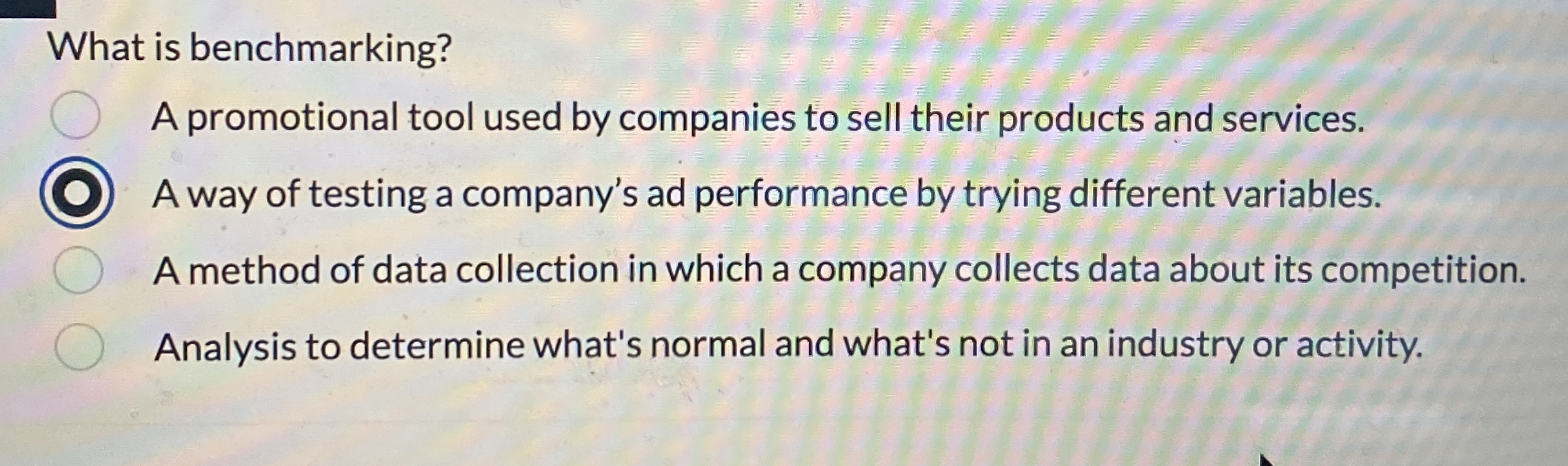 Solved What is benchmarking?A promotional tool used by | Chegg.com