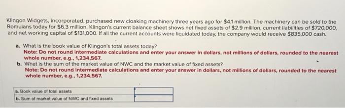 Solved Klingon Widgets, Incorporated, purchased new cloaking | Chegg.com