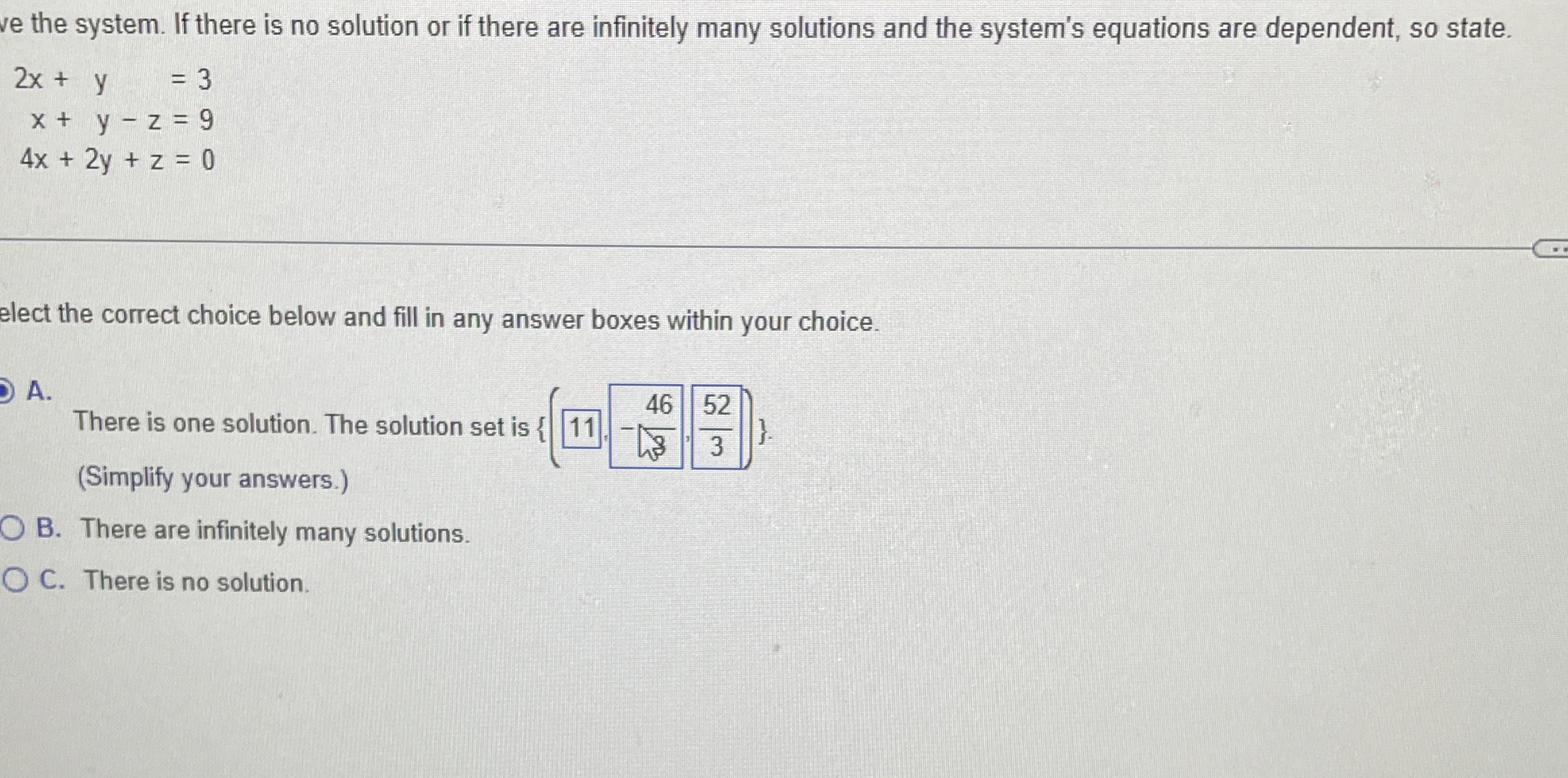 Solved Solve the system. If there is no solution or if there | Chegg.com