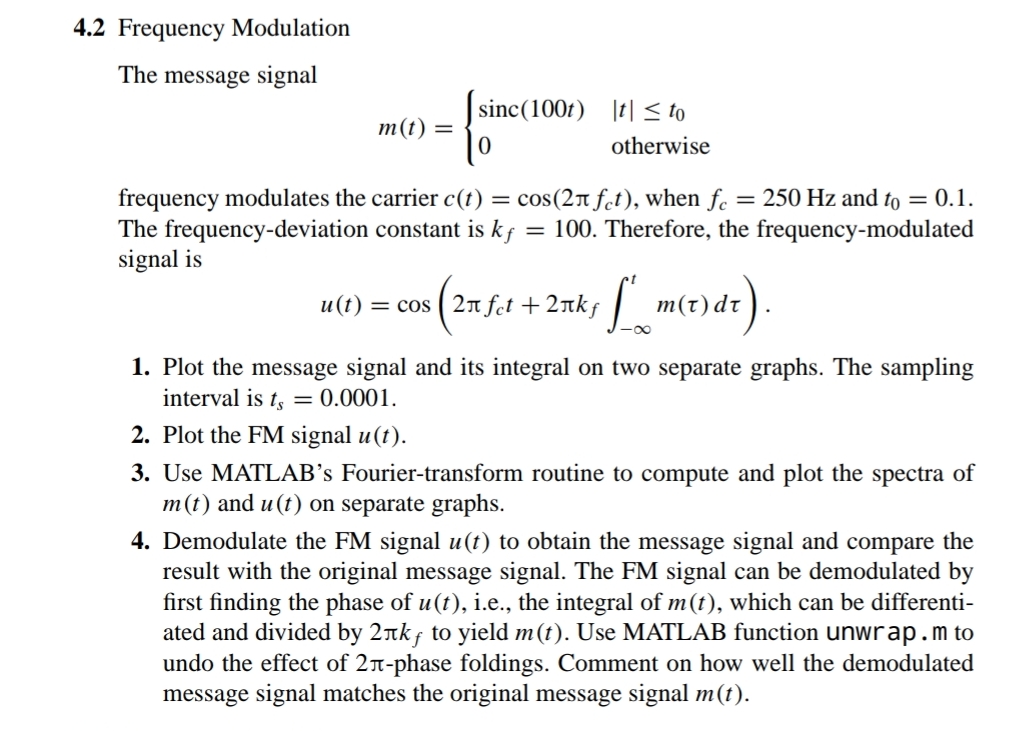 Solved 4.2 ﻿Frequency ModulationThe message | Chegg.com