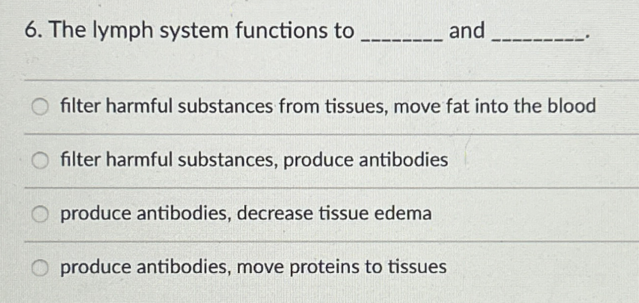 Solved The lymph system functions to andfilter harmful | Chegg.com