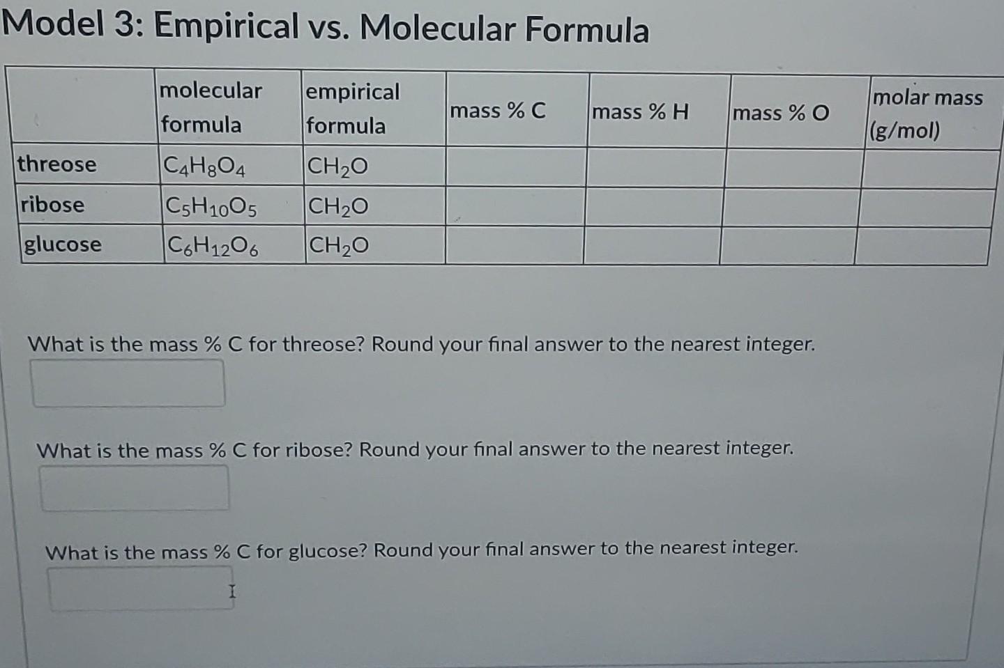 Solved Model 3: Empirical vs. Molecular Formula What is the | Chegg.com