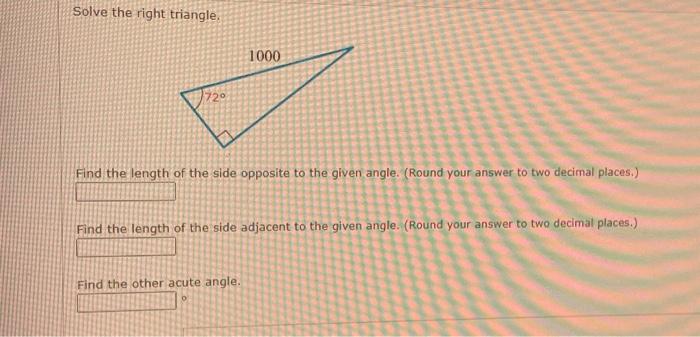 Solved Solve the right triangle. Find the length of the side | Chegg.com