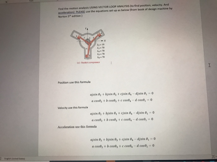 Find the motion analysis USING VECTOR LOOP ANALYSIS | Chegg.com