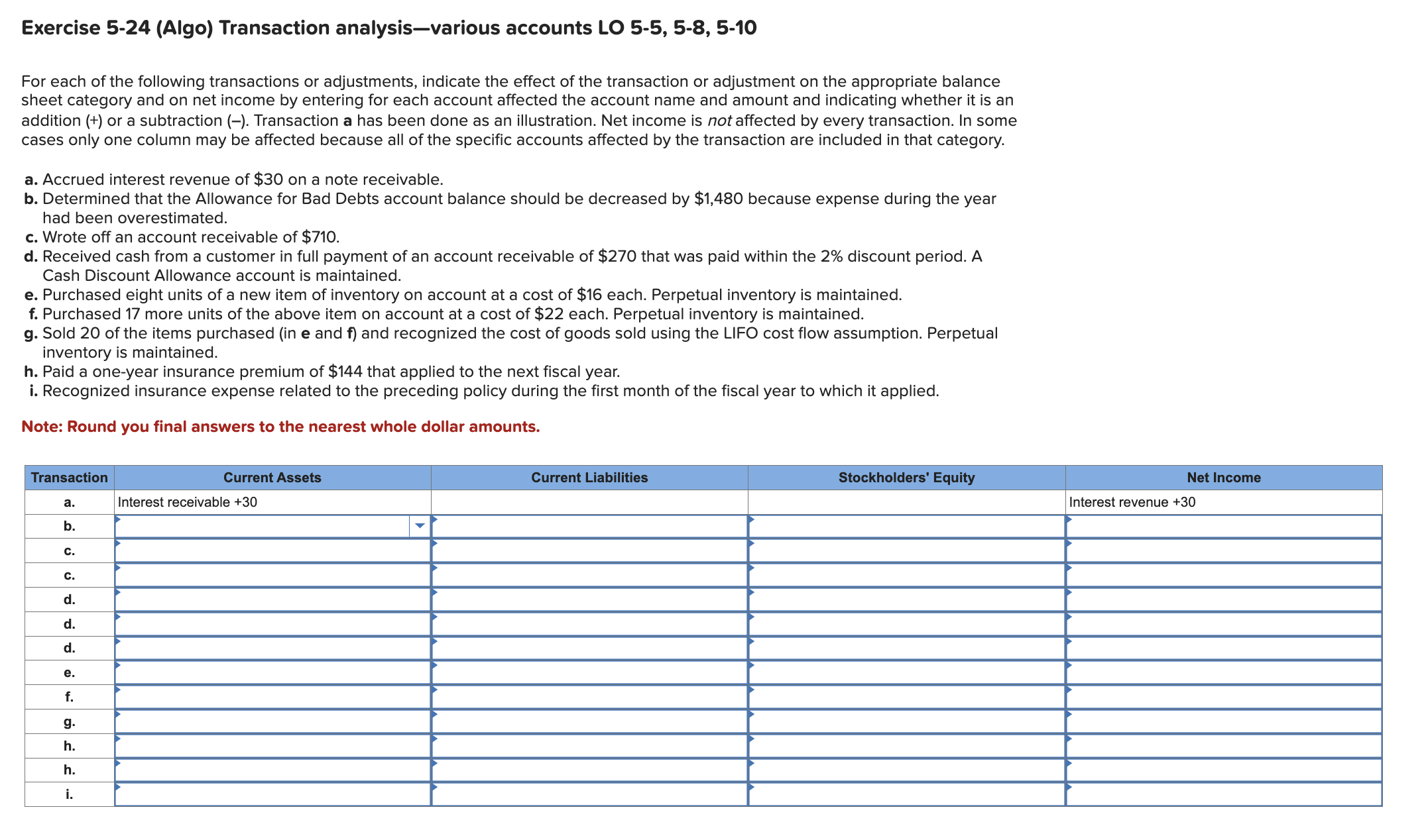 Solved Exercise 5-24 (Algo) ﻿Transaction analysis-various | Chegg.com