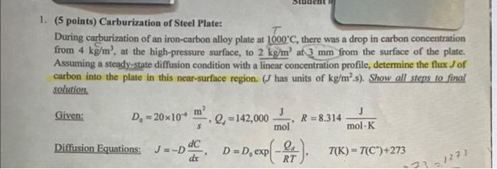 Solved (5 points) Carburization of Steel Plate: During | Chegg.com