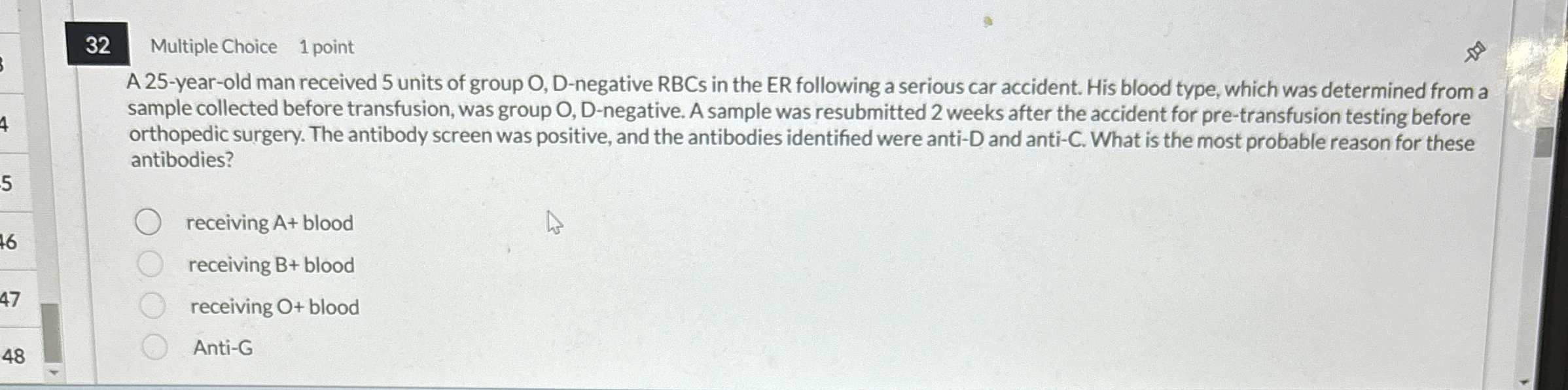Solved 32Multiple Choice1 ﻿pointA 25-year-old man received 5 | Chegg.com