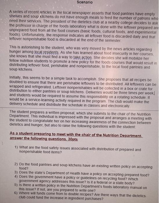 Solved Scenario A series of recent articles in the local | Chegg.com