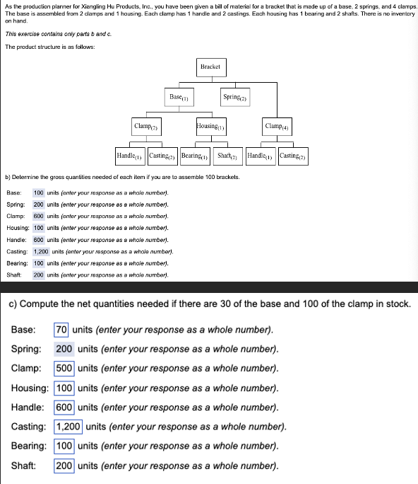 Solved c) ﻿Compute the net quantities needed if there are 30 | Chegg.com