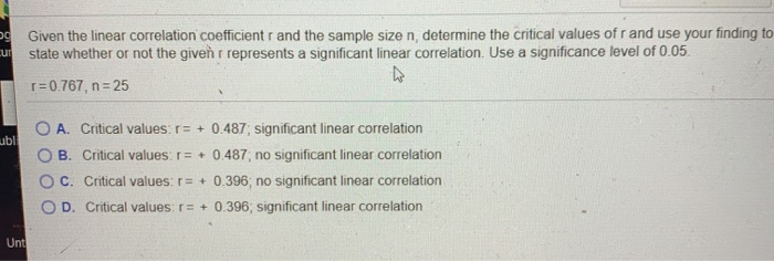 Solved Given the linear correlation coefficient r and the | Chegg.com