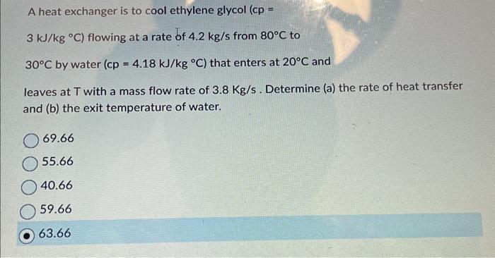 Solved A heat exchanger is to cool ethylene glycol (cp= 3 | Chegg.com