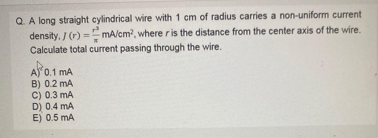 Solved Q. A long straight cylindrical wire with 1 cm of | Chegg.com
