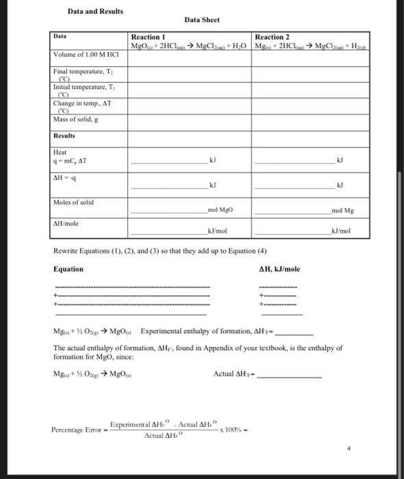 Solved Data ShectData and Results Data Sheet Rewrite | Chegg.com