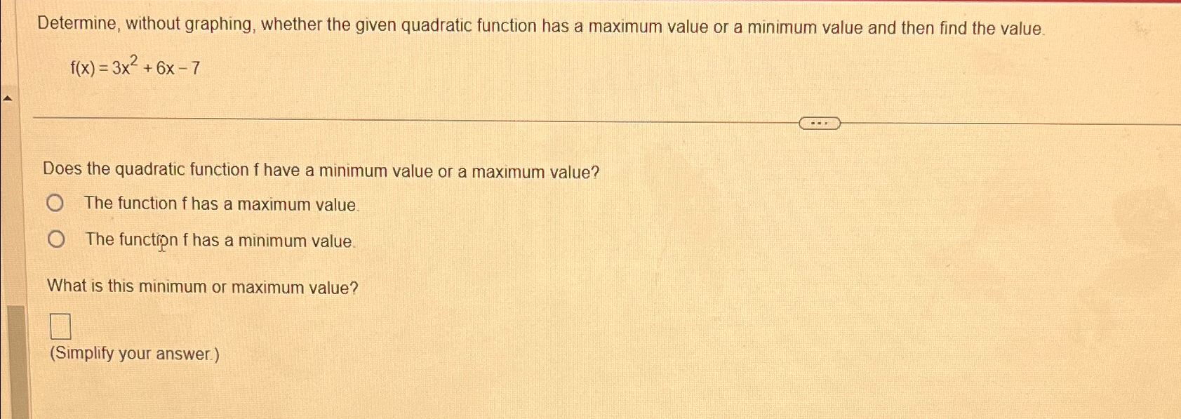 Solved Determine, without graphing, whether the given | Chegg.com