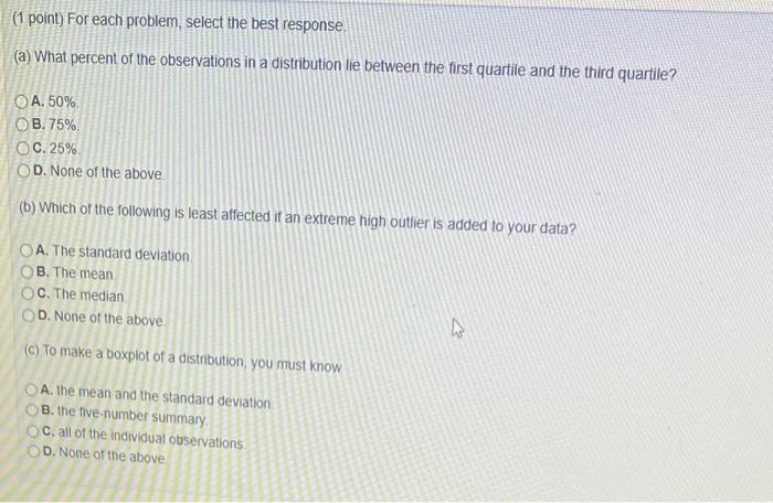 Solved (1 point) For each problem, select the best response | Chegg.com