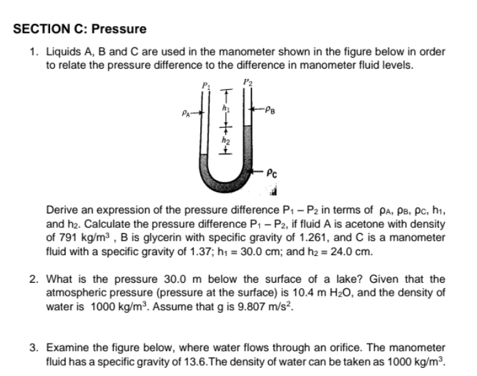 Solved SECTION C: PressureLiquids A,B ﻿and C ﻿are used in | Chegg.com