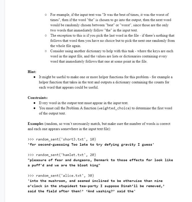 Solved Problem C. (10 points) Random Sentence Generation | Chegg.com Solved Problem C. (10 points) Random Sentence Generation | Chegg.com