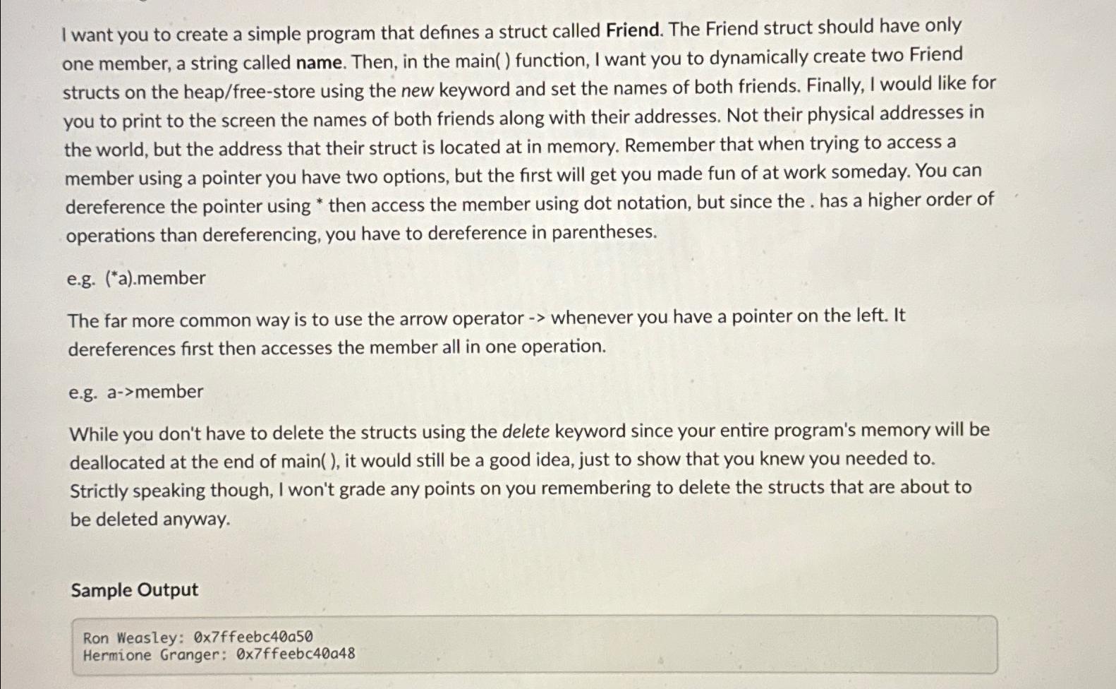Solved I want you to create a simple program that defines a | Chegg.com