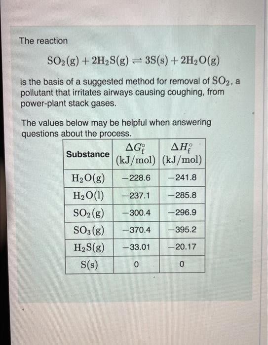 Solved The reaction SO2( g)+2H2 S( g)⇌3 S( s)+2H2O(g) is the | Chegg.com