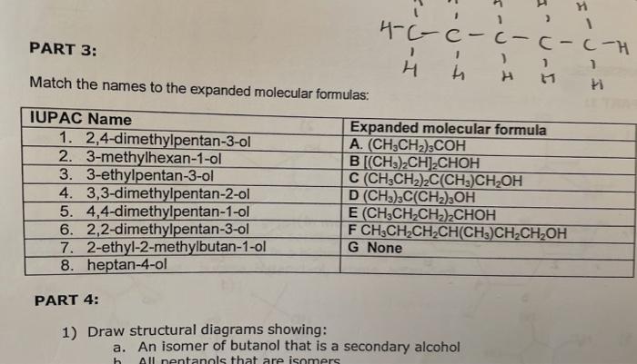 Solved PART 3: Match the names to the expanded molecular | Chegg.com