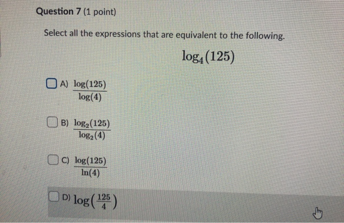Solved Question 7 (1 point) Select all the expressions that | Chegg.com