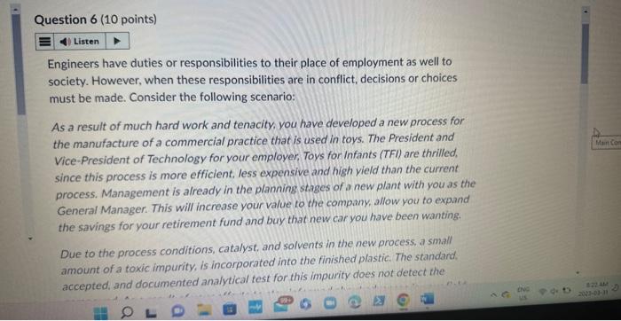 Solved Engineers have duties or responsibilities to their | Chegg.com