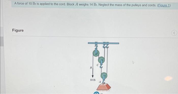 Solved A force of 10lb is applied to the cord. Block A | Chegg.com